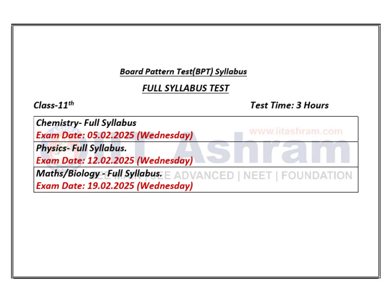 11th BPT Full Syllabus Test Schedule-1 | PDF