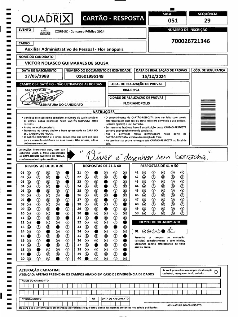 concurso CORE 2024 - prova marcacao | PDF