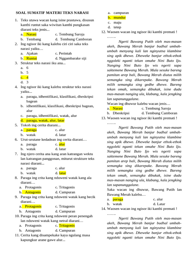 2 Soal Sumatif Materi Teks Narasi Docx1732920338 | PDF