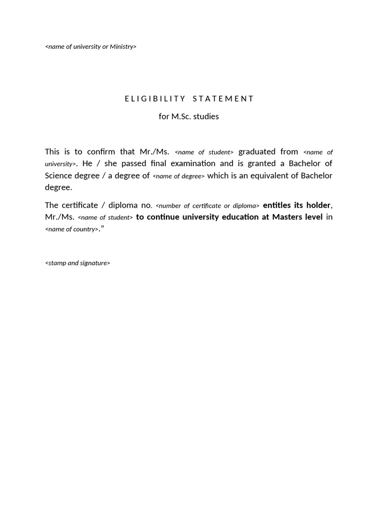 Eligibility Sample Msc | PDF