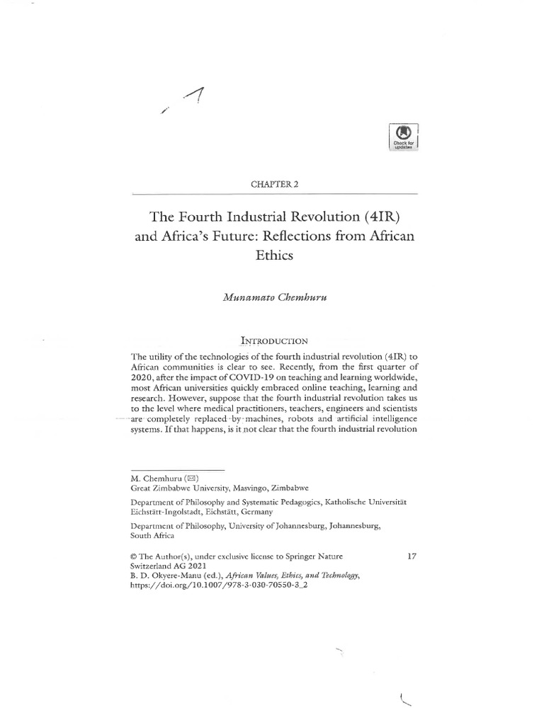 The Fourth Industrial Revolution and Africas Future Reflections From African Ethics | PDF