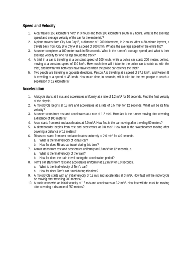 Speed and Acceleration Problems Explained | PDF | Speed | Acceleration