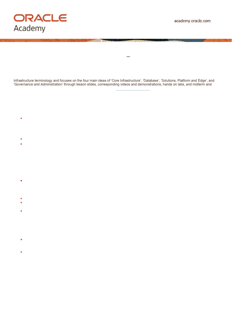 Oracle Cloud Infrastructure Foundations I Course Description Pdf