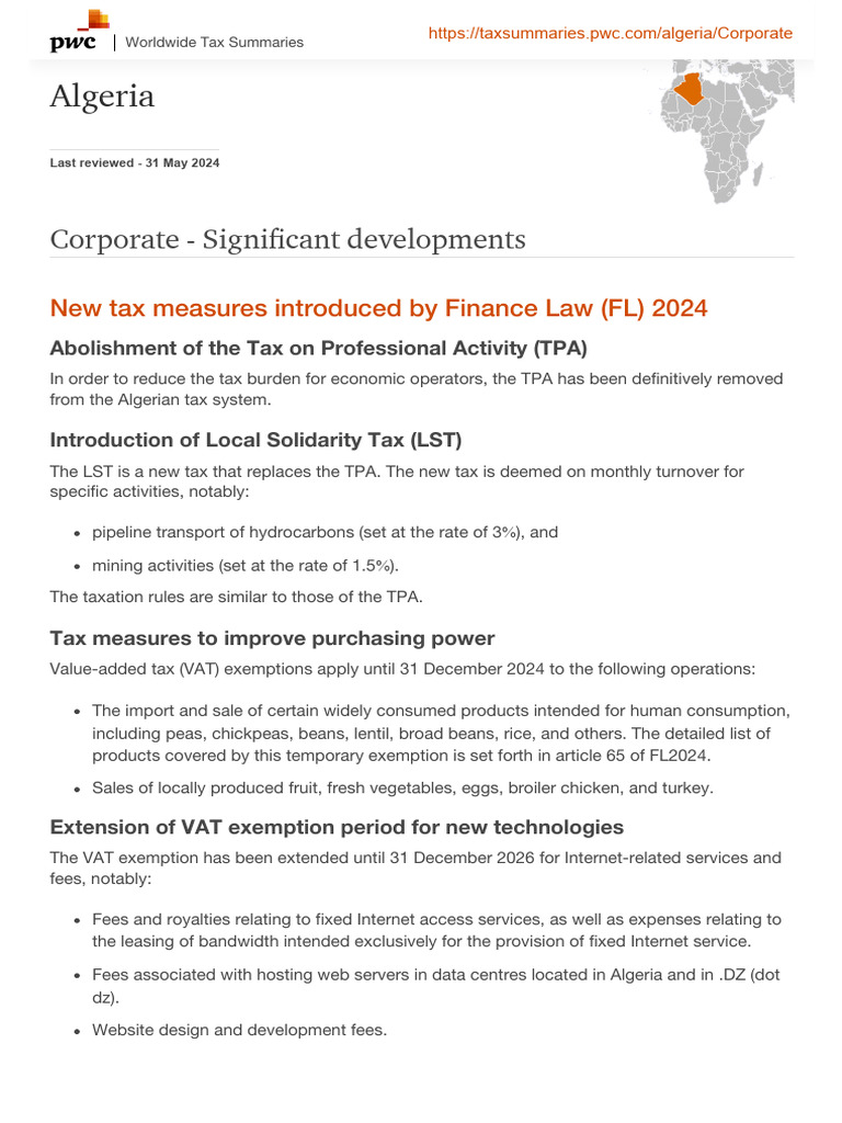 Algeria 2024 Corporate Tax Changes | PDF | Taxes | Capital Gains Tax