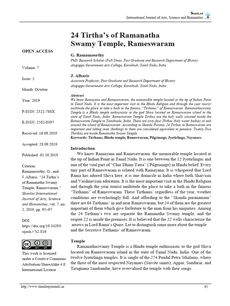 24 Tirthas of Ramanatha Swamy Temple Rameswaram | PDF | Hindu Deities ...