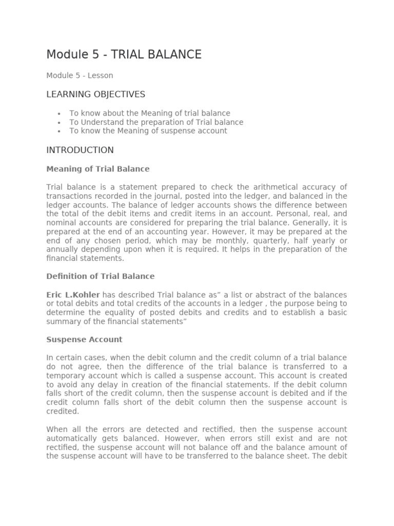 Module 5 Trial Balance | PDF