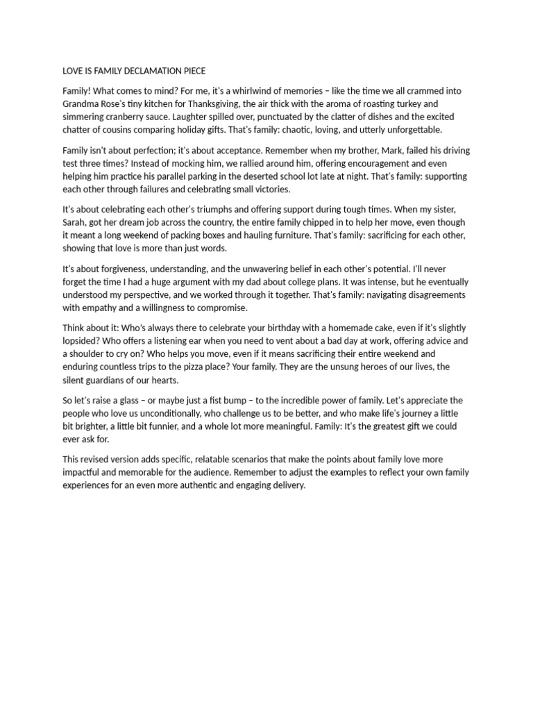 Love Is Family Declamation Piece | PDF