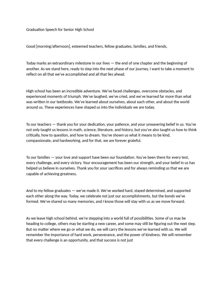 Graduation Speech For Senior High School | PDF