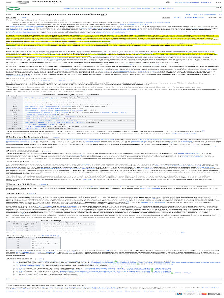 Computer Networking Port Numbers | PDF | Port (Computer Networking) | Wide Area Network