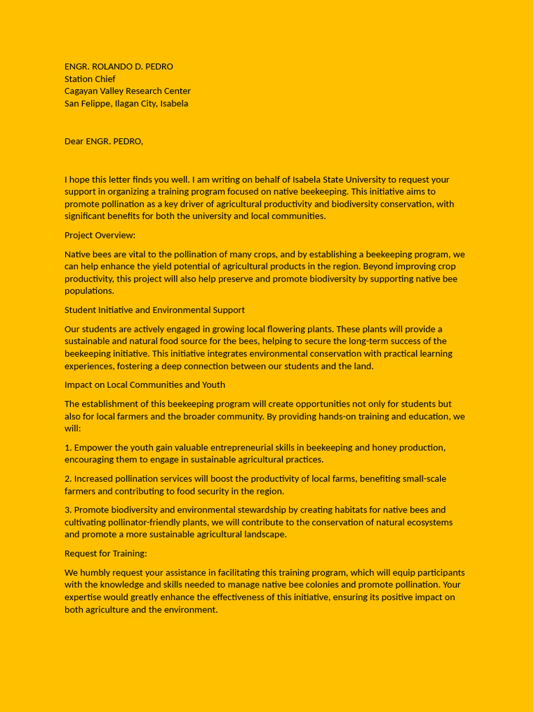 bee request letter | PDF | Pollination | Bees