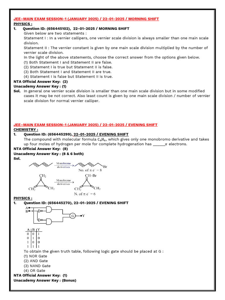 Jee Mains Exam Session-1 (January) - Expected Corrections | PDF | Mole (Unit) | Elasticity (Physics)