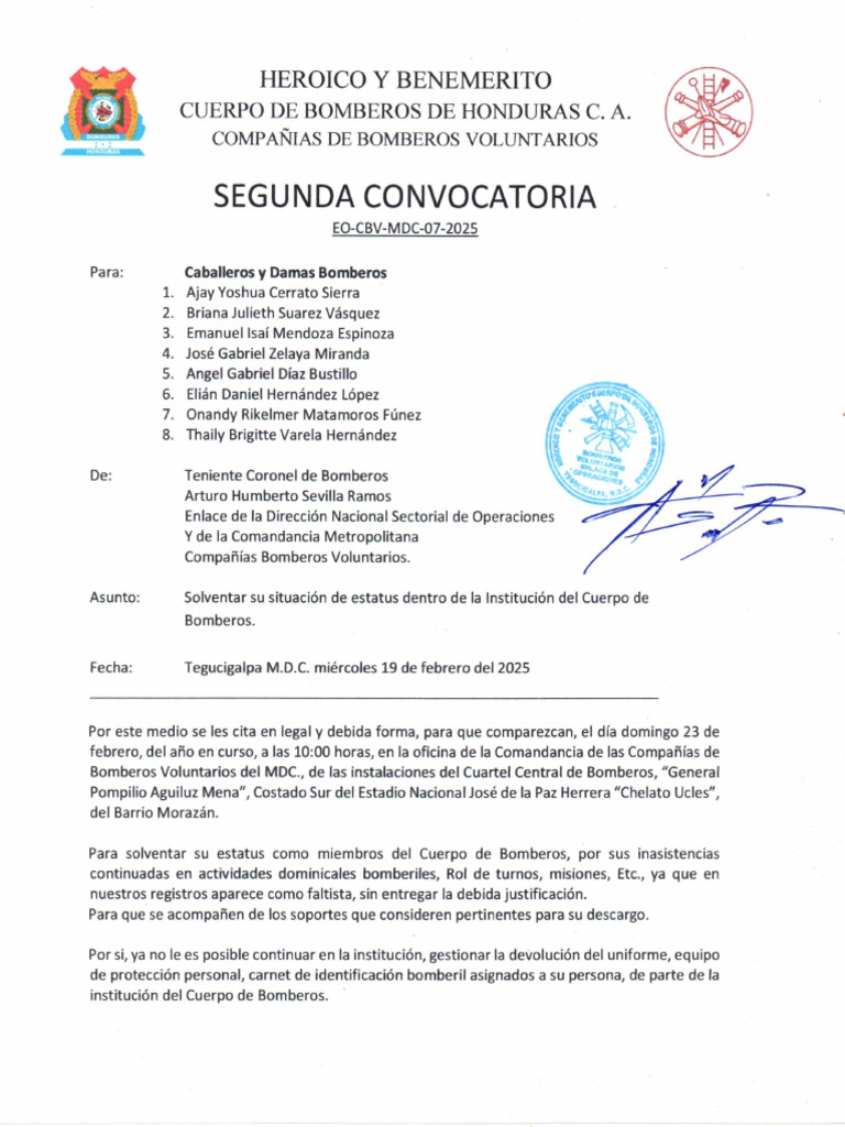 Segunda Convocatoria EO-CBV-MDC-07-2025 Solventar Situacion de Estatus ...