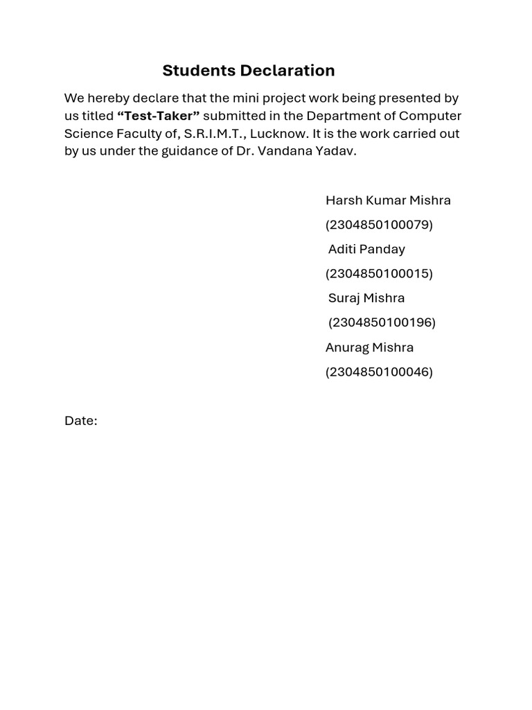 Computer Science Project Declaration | PDF