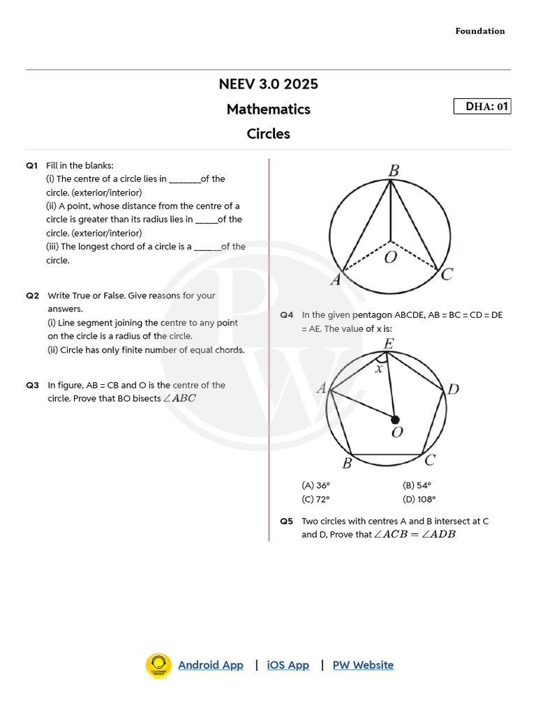 Circle Geometry Practice Questions | PDF | Circle | Analytic Geometry