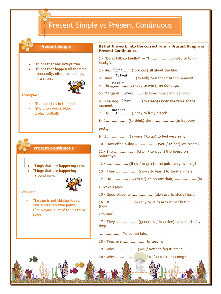 Present Simple vs Continuous for Kids | PDF