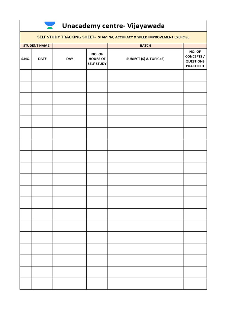 Self Study Tracking Sheet | PDF