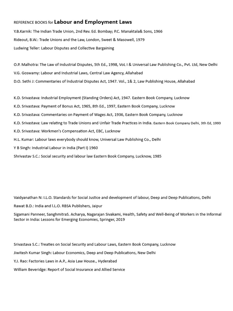 Labour and Employment Law References | PDF