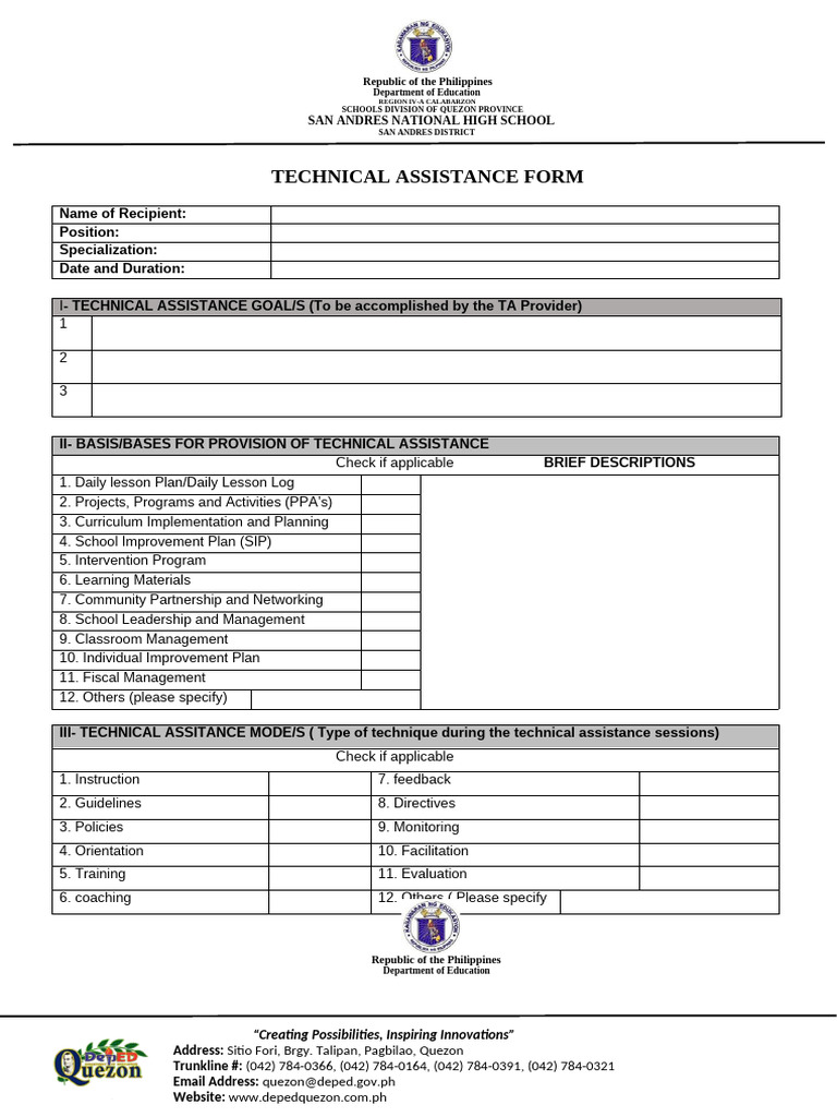 Technical Assistance Form for Schools | PDF | Teaching | Education Theory