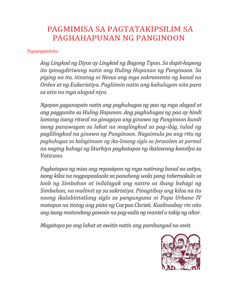 Pagmimisa Sa Pagtatakipsilim Sa Paghahapunan NG Panginoon Ritu | PDF