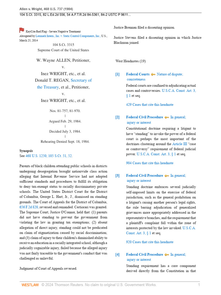 Allen v Wright | PDF | Standing (Law) | Legal Procedure