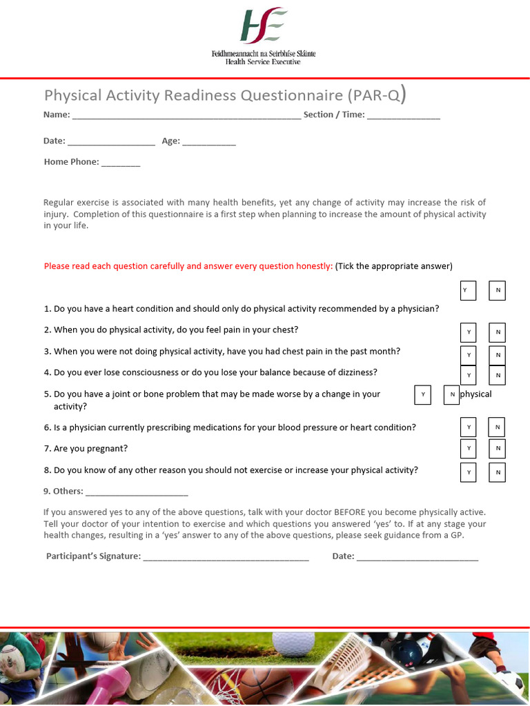PAR-Q+ 2019 Physical Activity Questionnaire | PDF