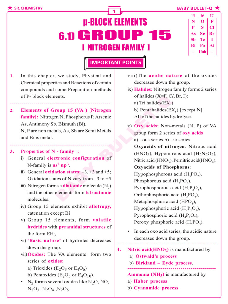 6 p Block Elements | PDF | Chlorine | Nitrogen