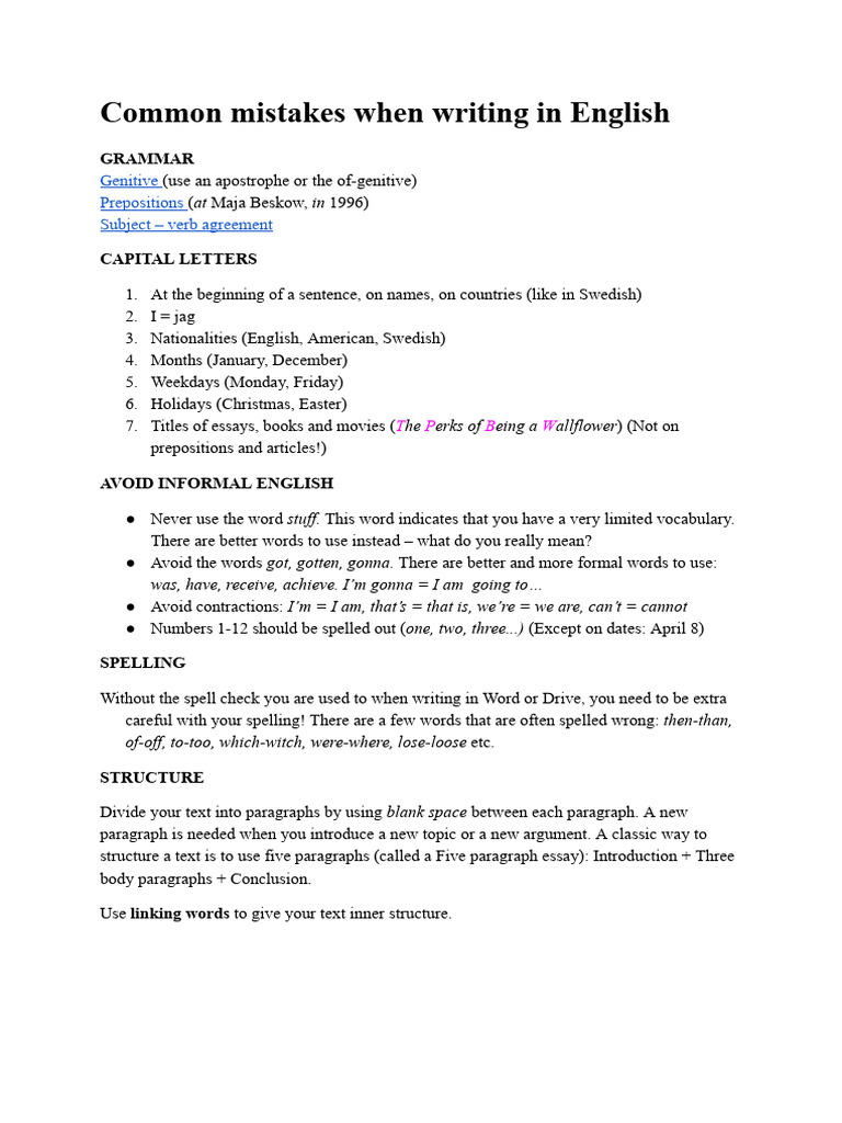 Common mistakes when writing in English | PDF