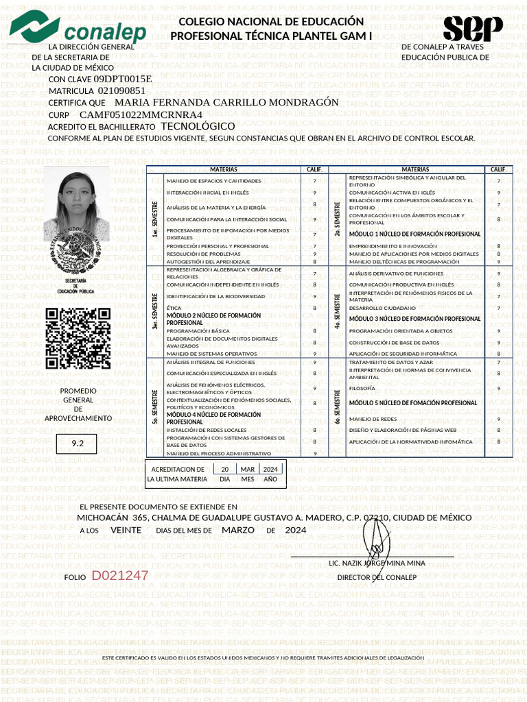 Certificado Conalep - 105055 | PDF | Informática