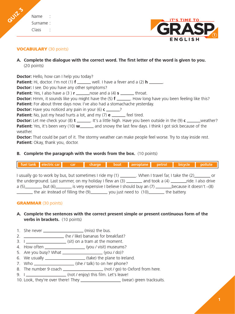 Vocabulary and Grammar Quiz Guide | PDF | Linguistics