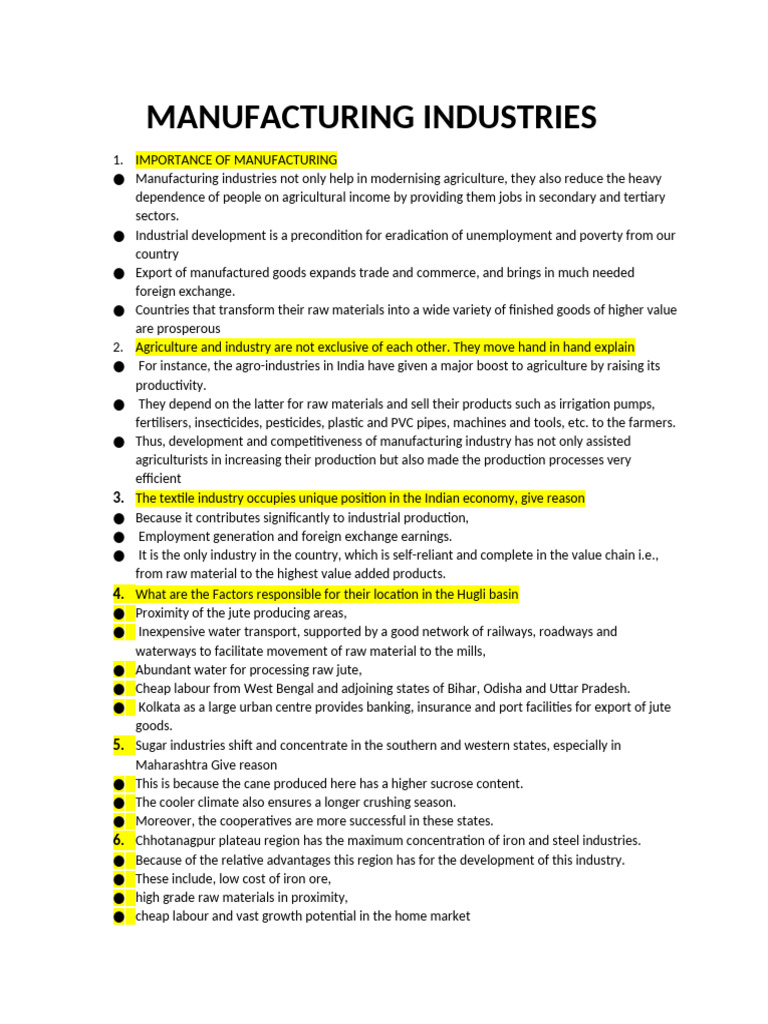 MANUFACTURING INDUSTRIES Simple Notes | PDF | Sewage Treatment | Economies