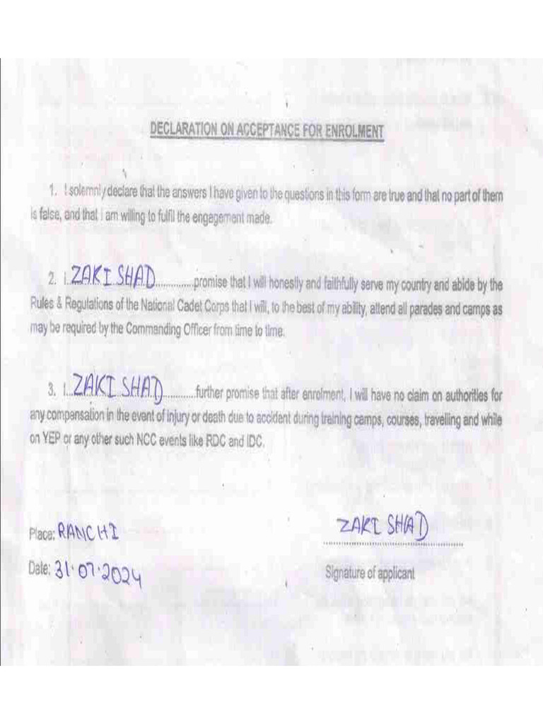 Declaration On Acceptance For Enrollment | PDF