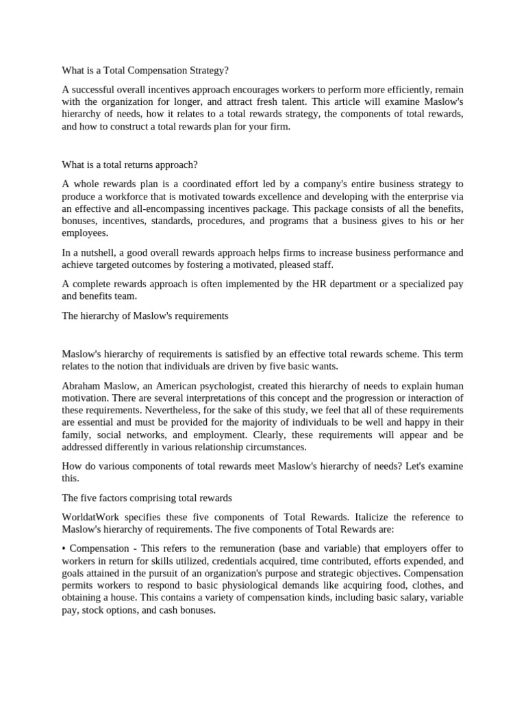 What Is A Total Compensation Strategy | PDF | Incentive | Employment