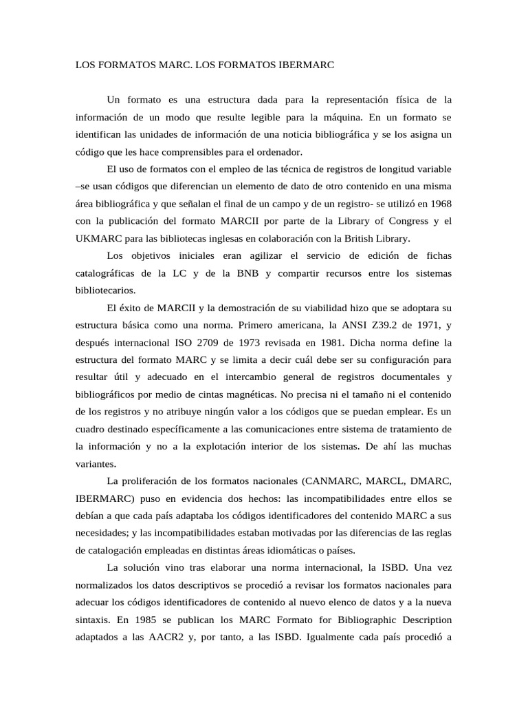 Los Formatos Marc - 1 | PDF | Bibliotecas | Información