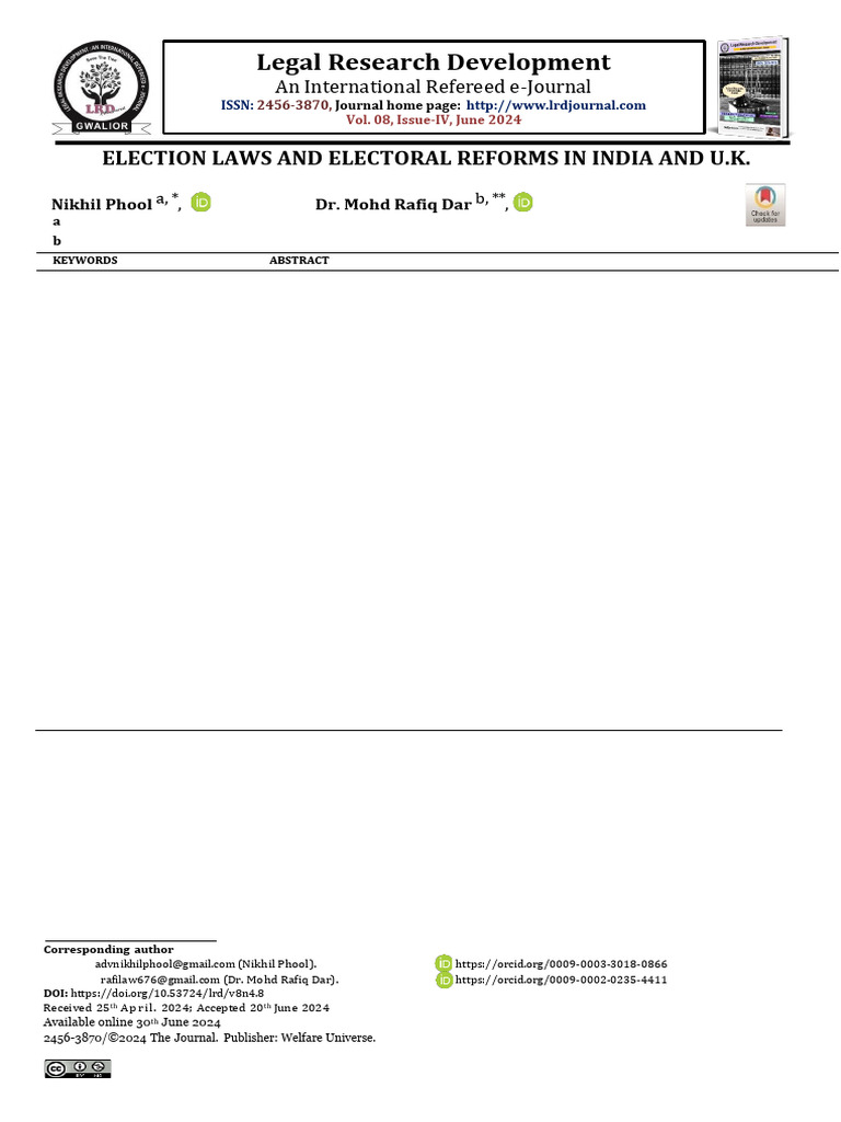 Election Laws and Electoral Reforms in India and U | PDF | Elections ...