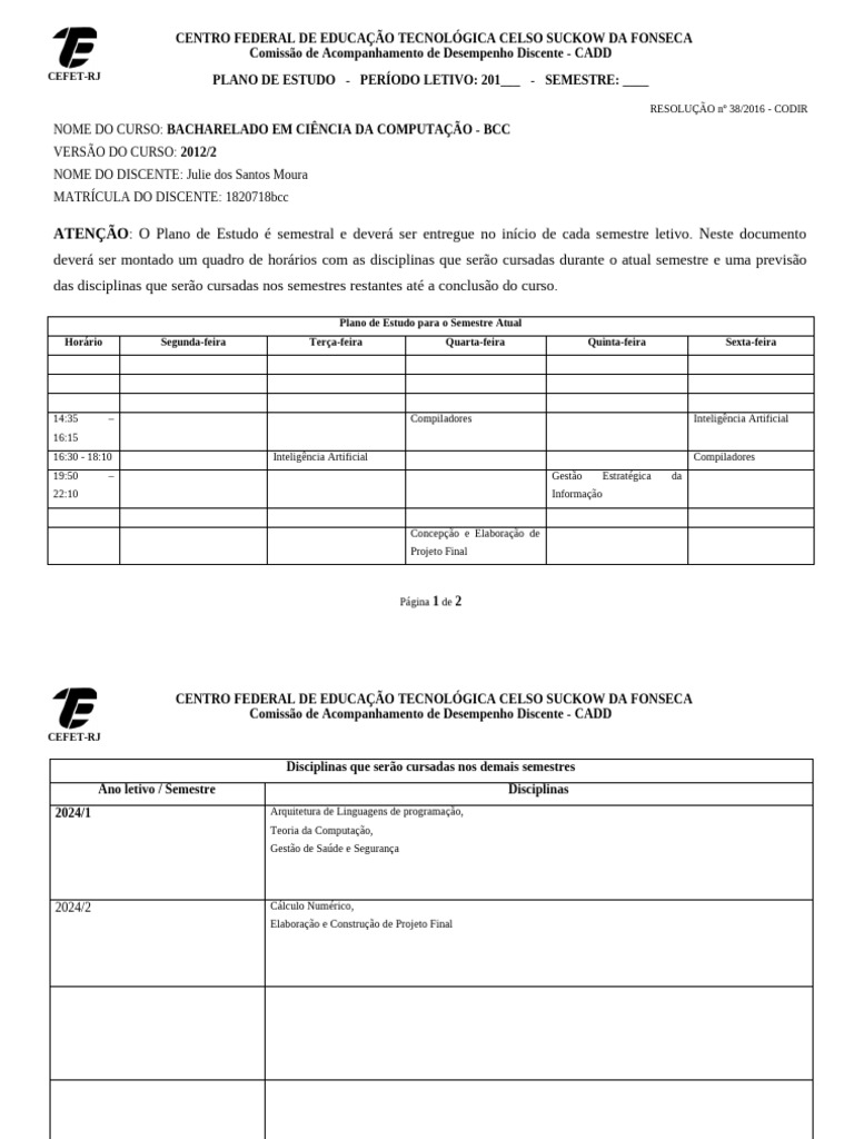 Plano de Estudo - CADD - BCC | PDF | Informática