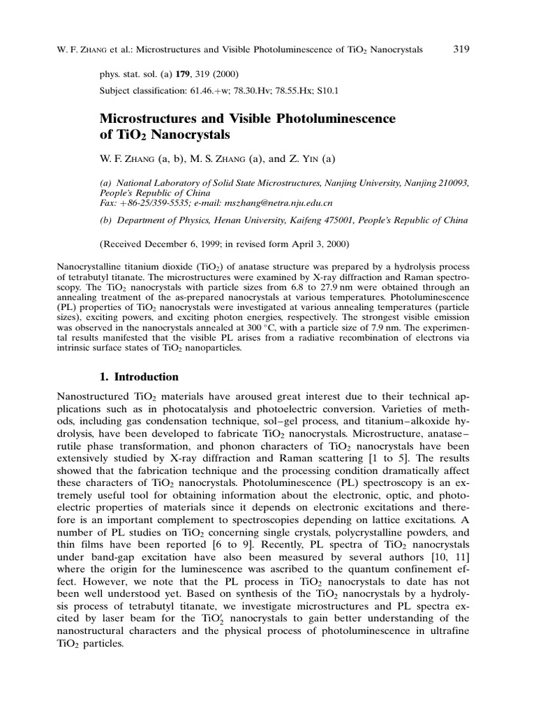 Visible Photoluminescence of Tio2 Nanocrystals | PDF | Titanium Dioxide ...