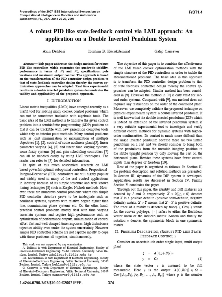 A robust PID like state feedback control | PDF | Control Theory | Norm (Mathematics)