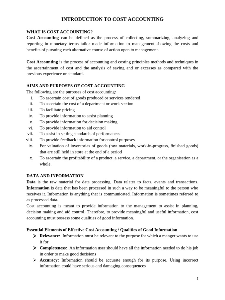 Understanding Cost Accounting Basics Pdf Cost Of Goods Sold Cost