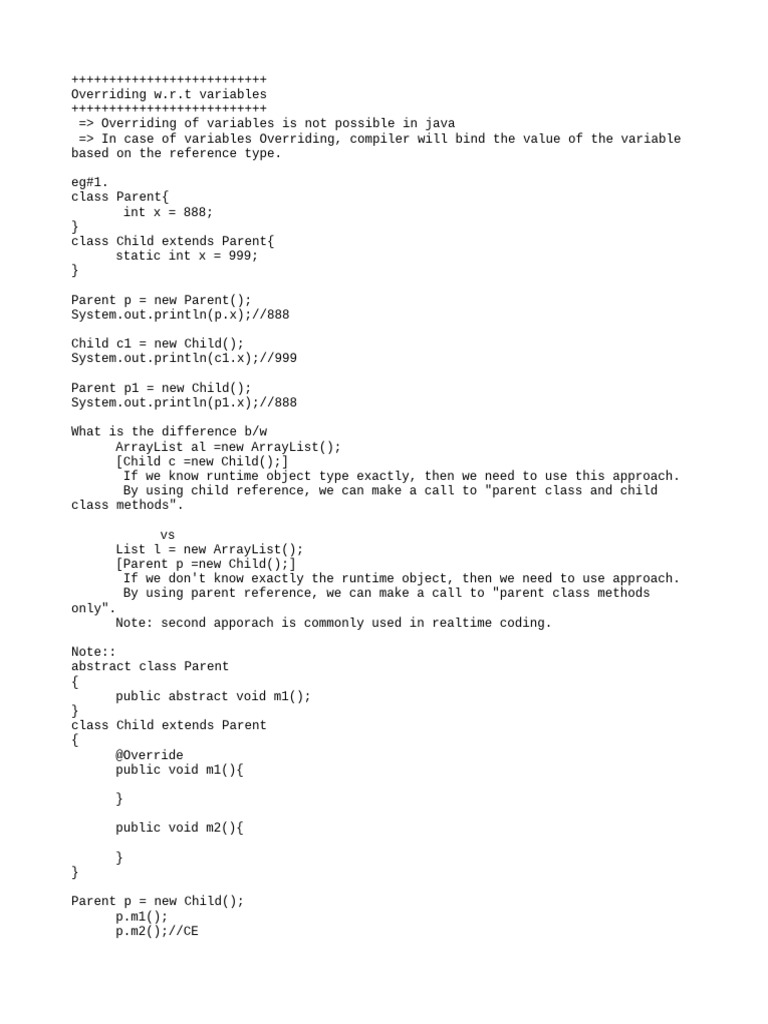 Java Variable Overriding Explained | PDF | Method (Computer Programming) | Variable (Computer ...