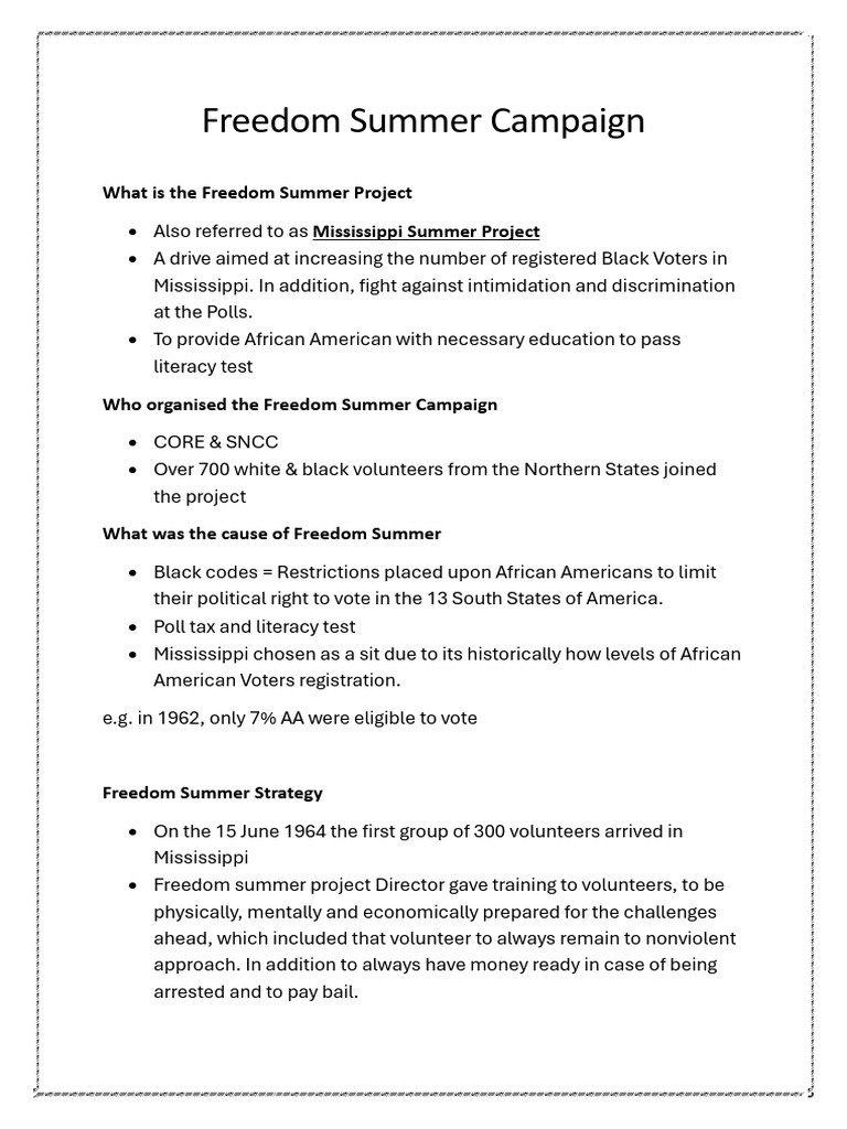Freedom Summer Campaign Overview | PDF