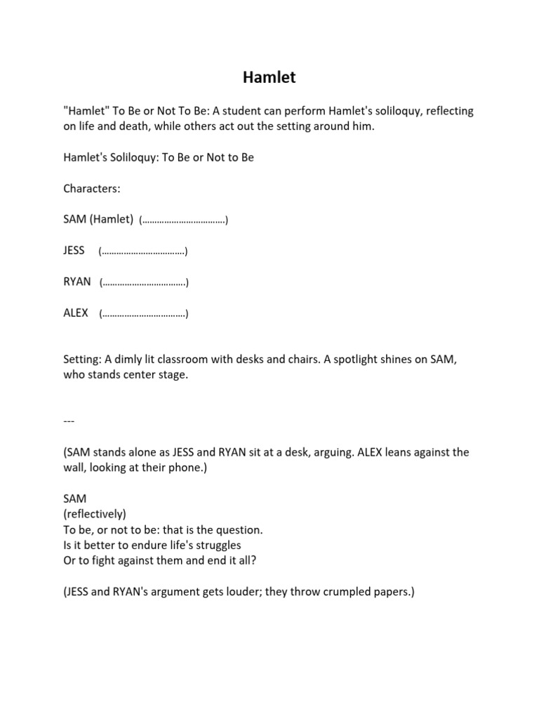 Hamlet's Soliloquy Performance Guide | PDF