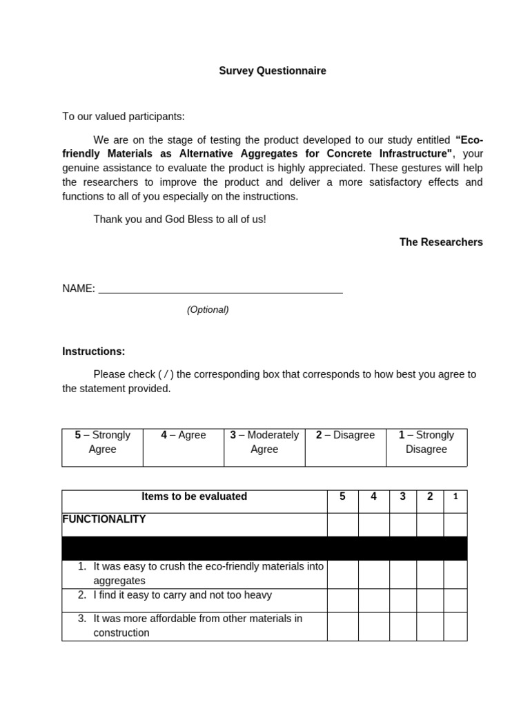 Sample Questionnaire | PDF | Construction Aggregate | Recycling