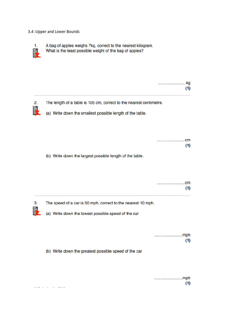 3.4 Upper and Lower Bound Worksheet | PDF