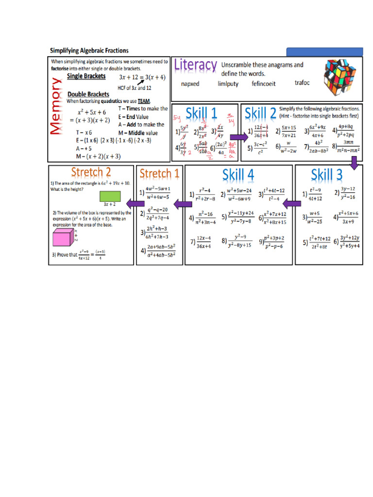 2.5 Simplifying Algebraic Fractions Worksheet | PDF