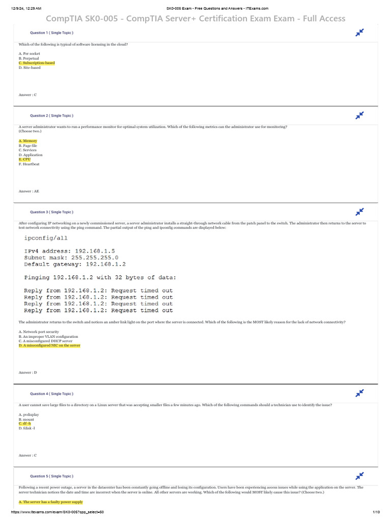 Comptia Server+-1 | PDF | Backup | Server (Computing)