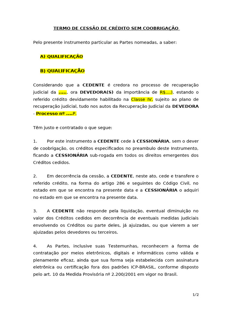 (Modelo) Termo de Cessão | PDF