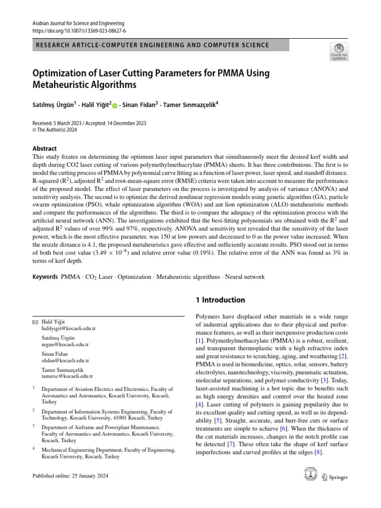 Optimize Laser Cutting for PMMA | PDF | Mathematical Optimization ...