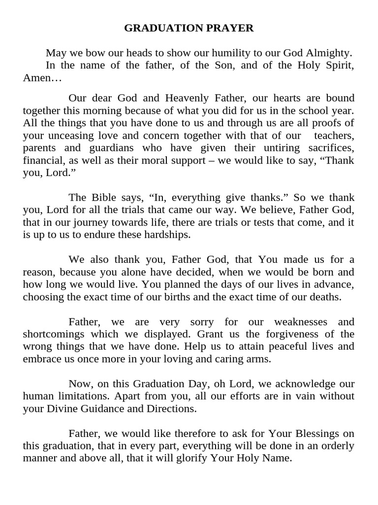 Graduation Speeches Prayer Gratitude Welcom Closing | PDF | God The Father
