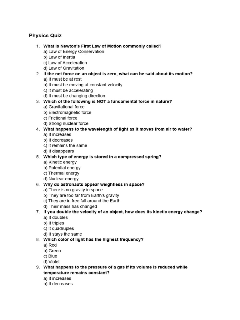 Physics Quiz: Test Your Knowledge | PDF