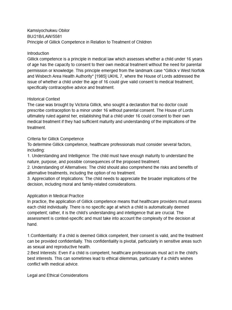 Principle of Gillick Competence | PDF | Informed Consent